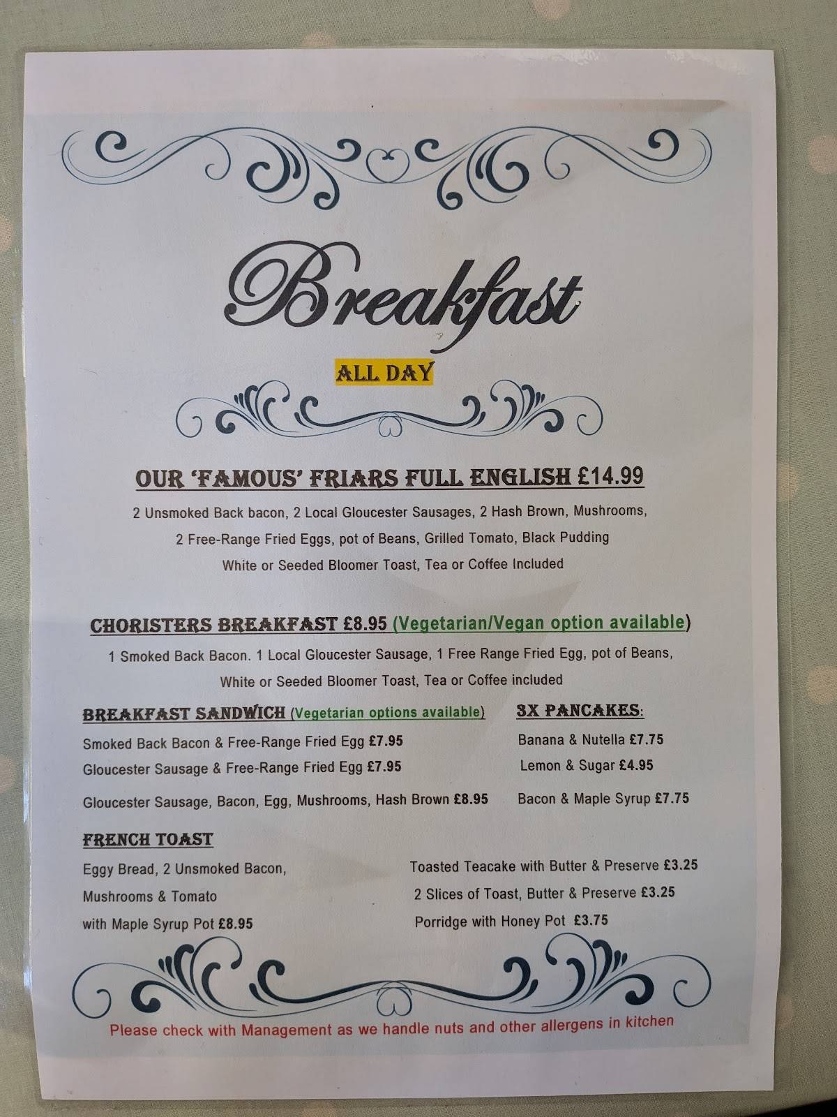 Menu at Comfy Pew Cafe Bistro, Gloucester