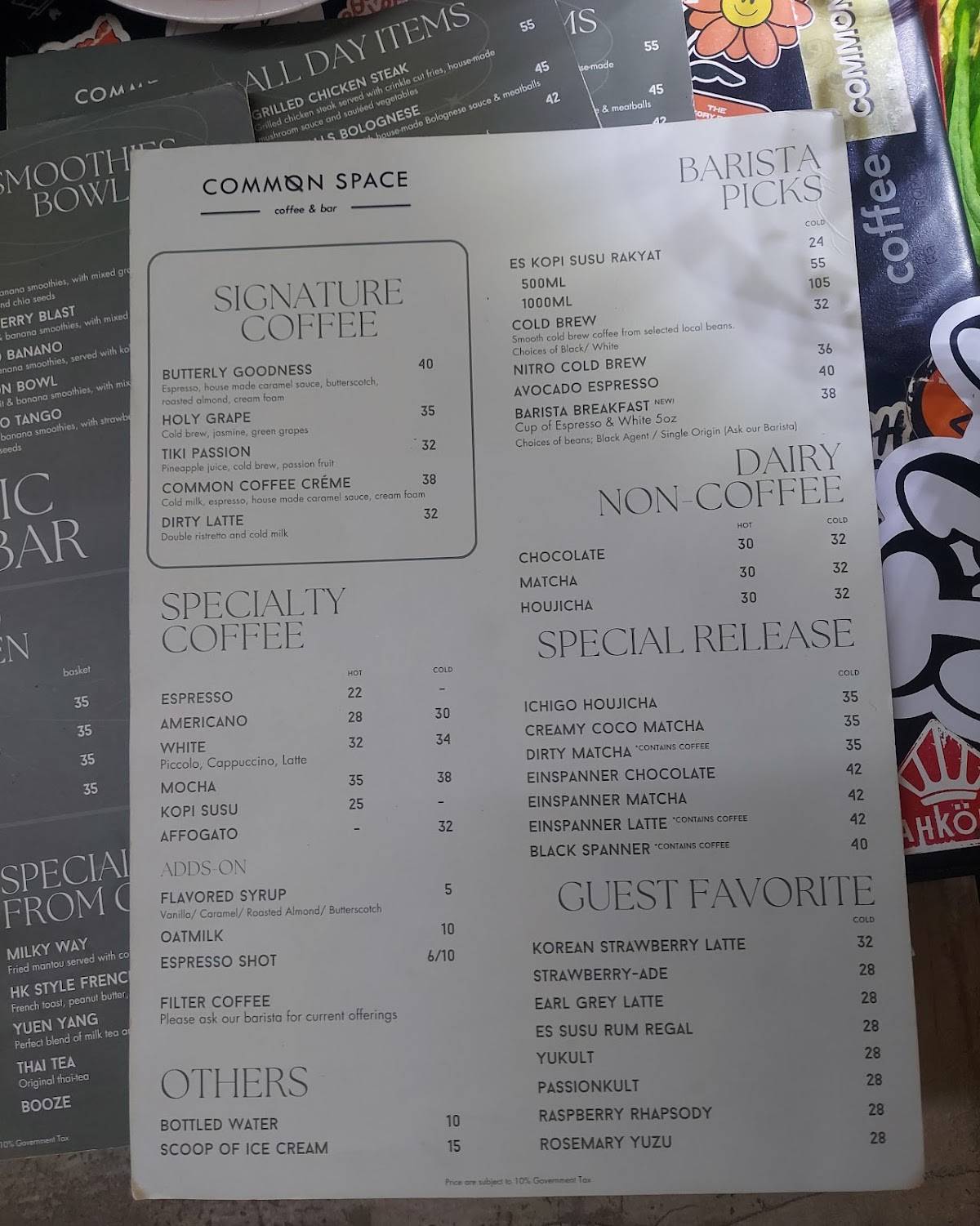 Menu at Common Space Coffee & Bar, Batam