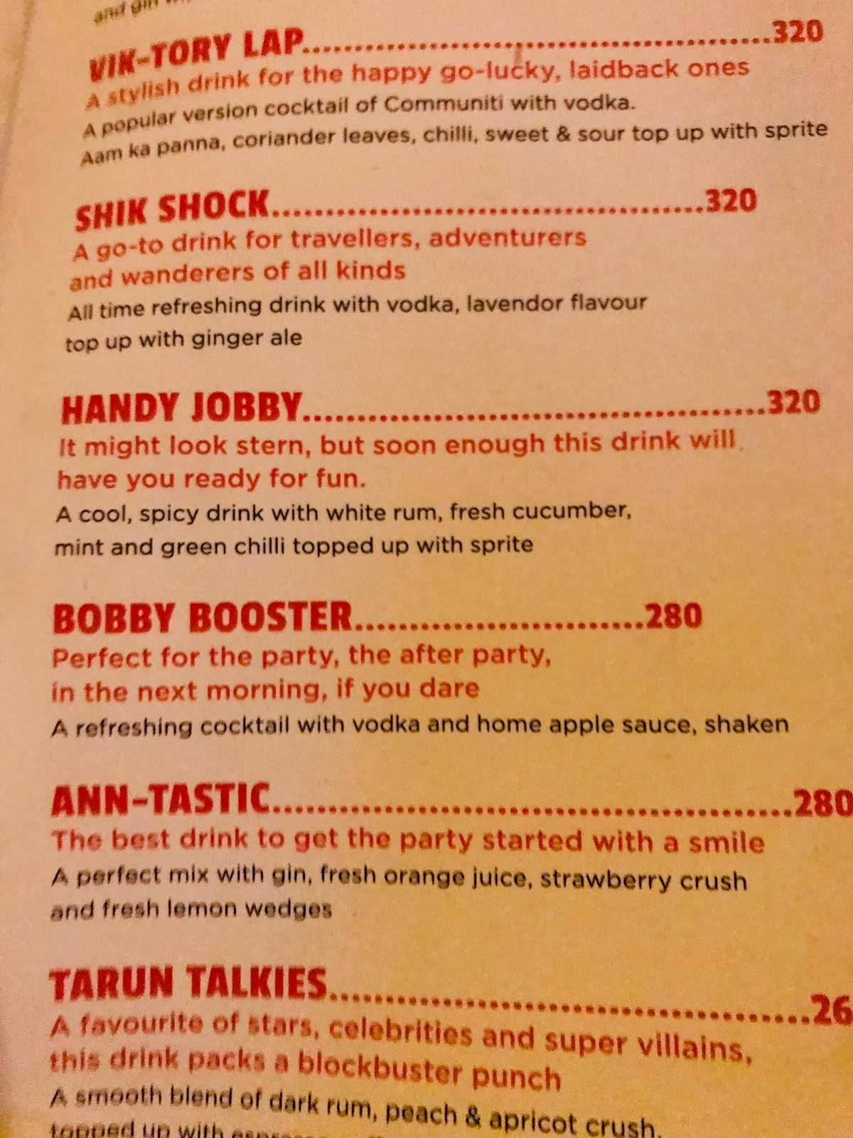 Menu at Communiti, Bengaluru, Brigade Solitare