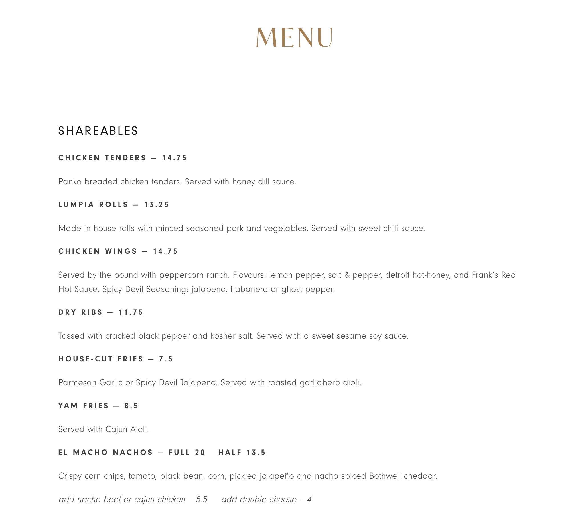 Menu at Confusion Corner Drinks + Food pub & bar, Winnipeg