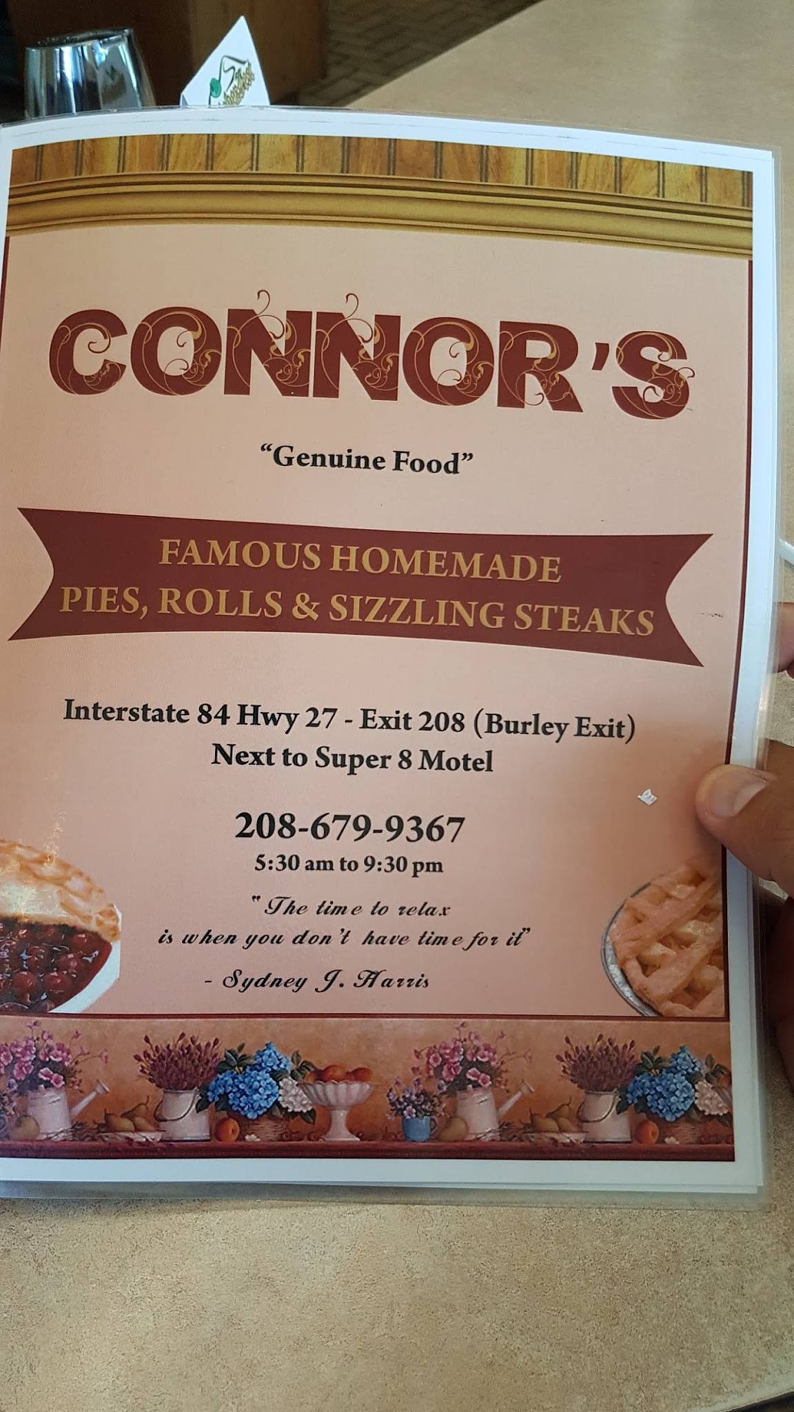 Menu at Connor's Cafe, Heyburn