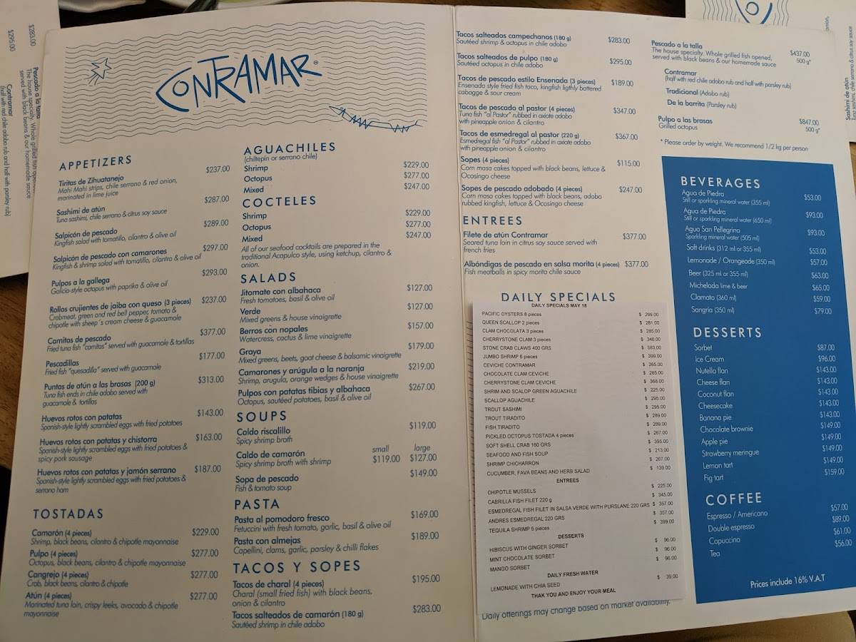 Carta del restaurante Contramar, Ciudad López Mateos, Durango 200