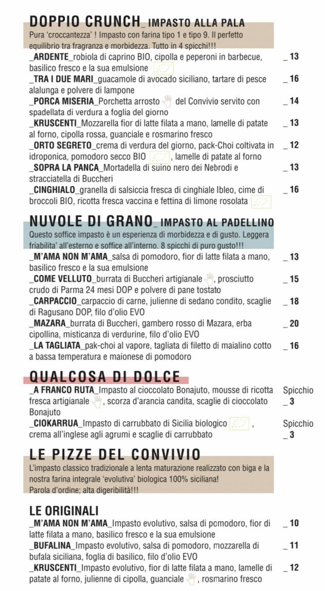 Menu au Convivio restaurant Modica