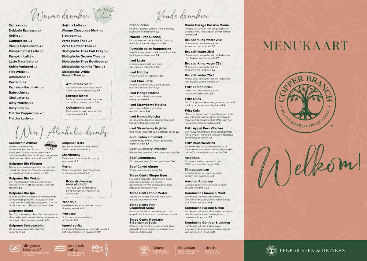 Menu au Copper Branch, Rotterdam