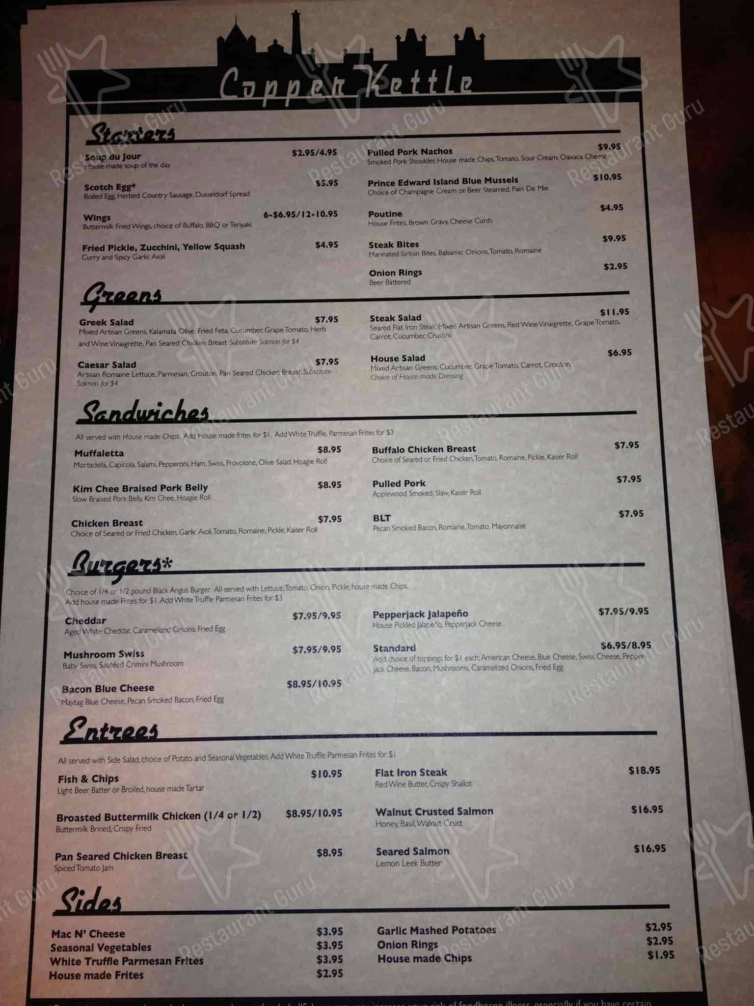 Menu at Copper Kettle pub & bar, Dubuque