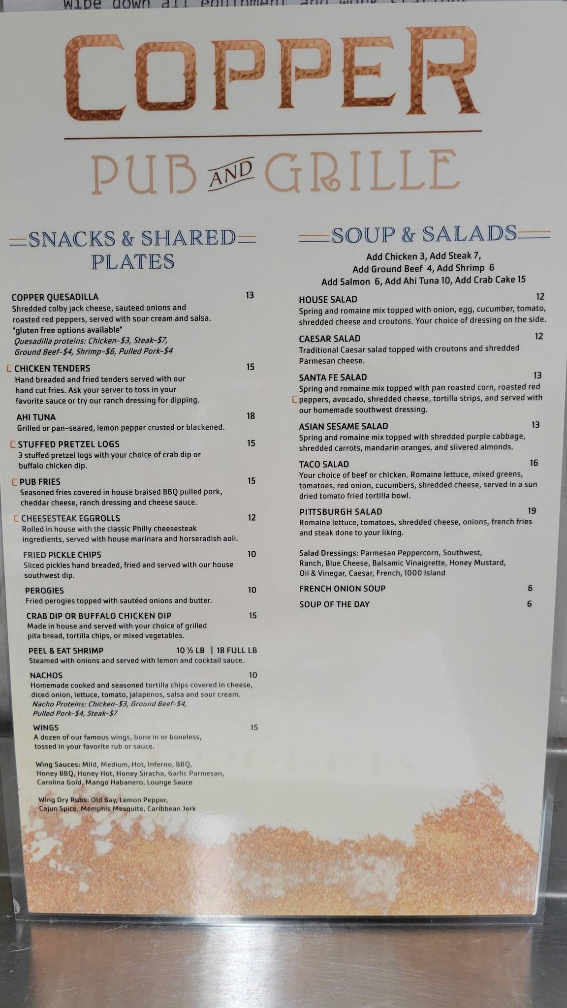 Menu at Copper Pub and Grille, Harrisburg