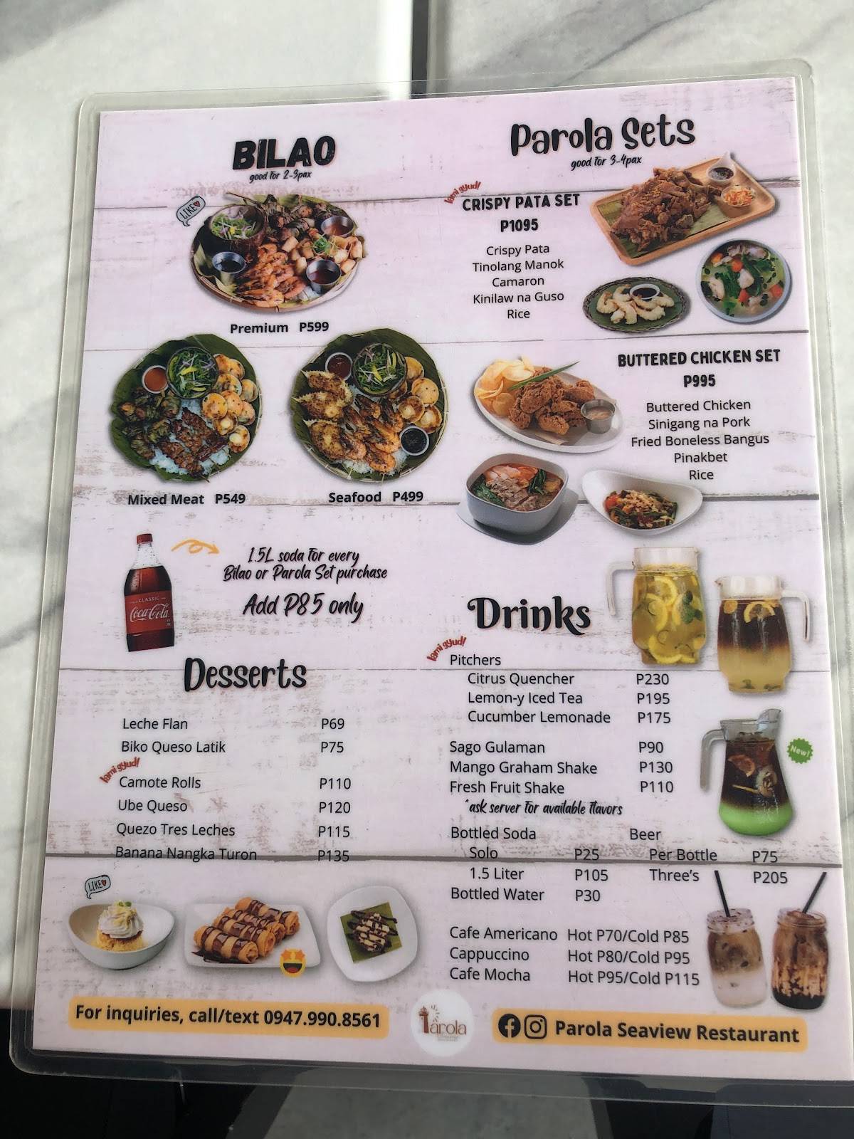 Menu at Parola Seaview Restaurant, Cordova