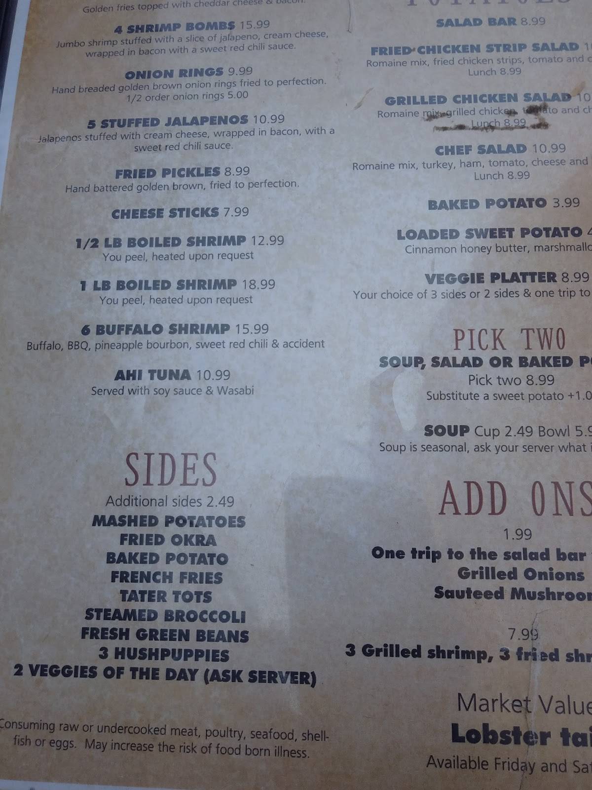 Menu at Corner Grub House steakhouse, Sulphur Springs