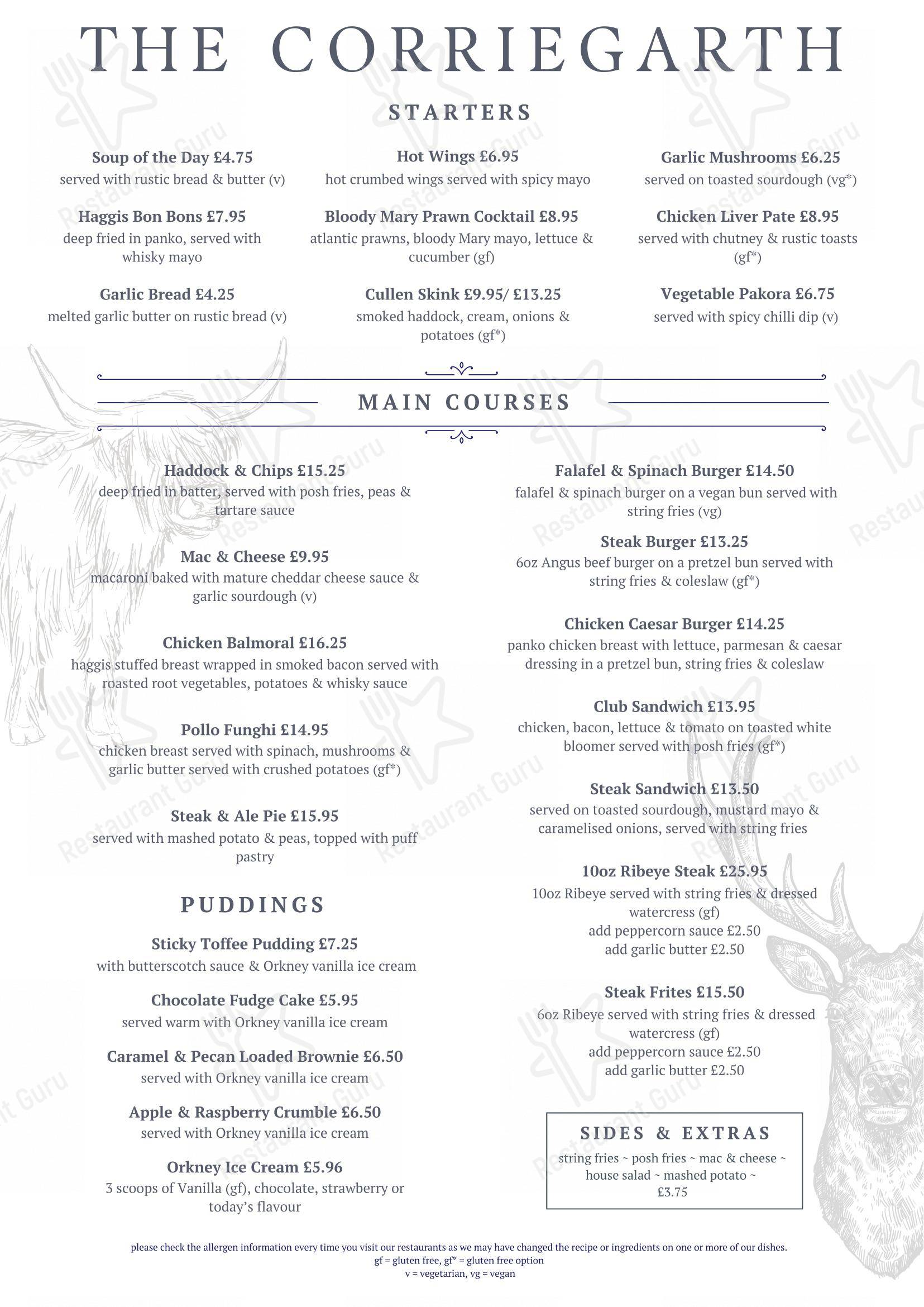Menu at Corriegarth Hotel pub & bar, Inverness