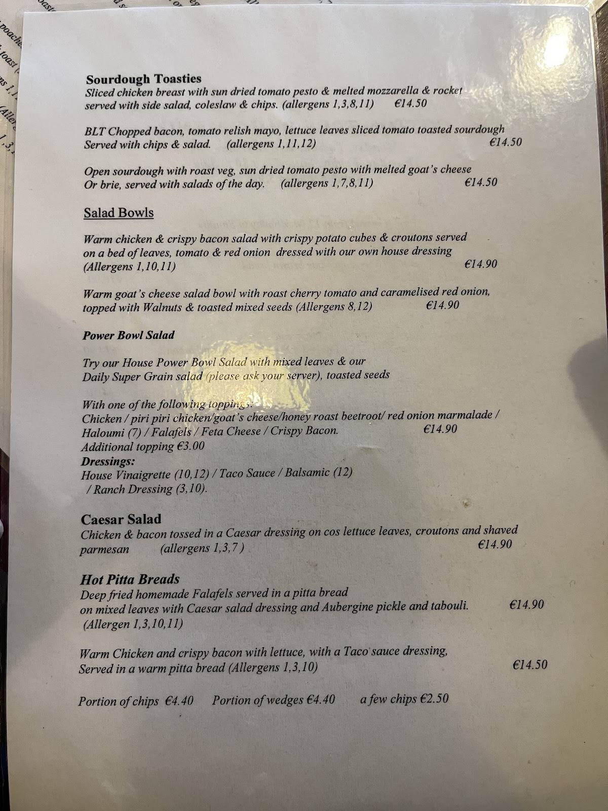 Menu at Cotton Tree Cafe, Enniscorthy