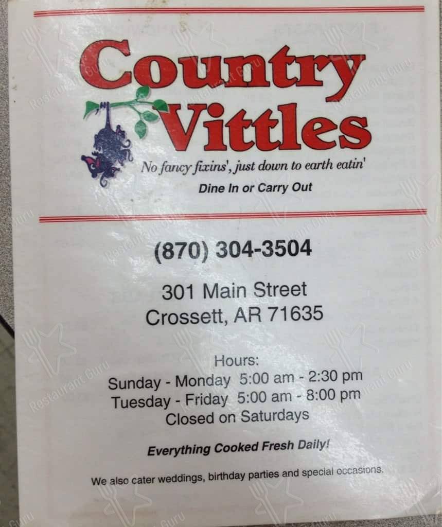 Menu at Country Vittles restaurant, Crossett, 301 Main St
