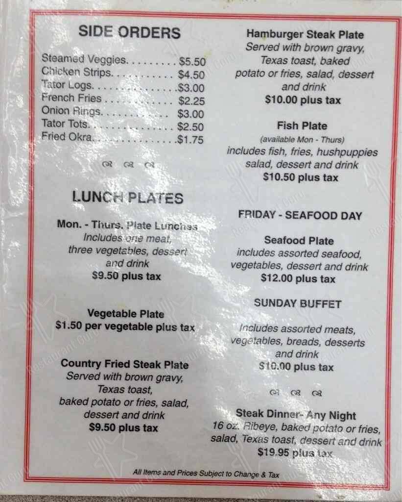Menu at Country Vittles restaurant, Crossett, 301 Main St