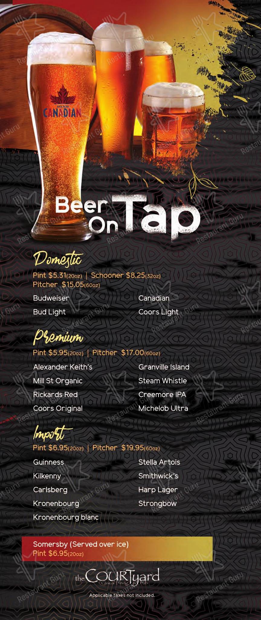 Menu at The Courtyard pub & bar, Courtice