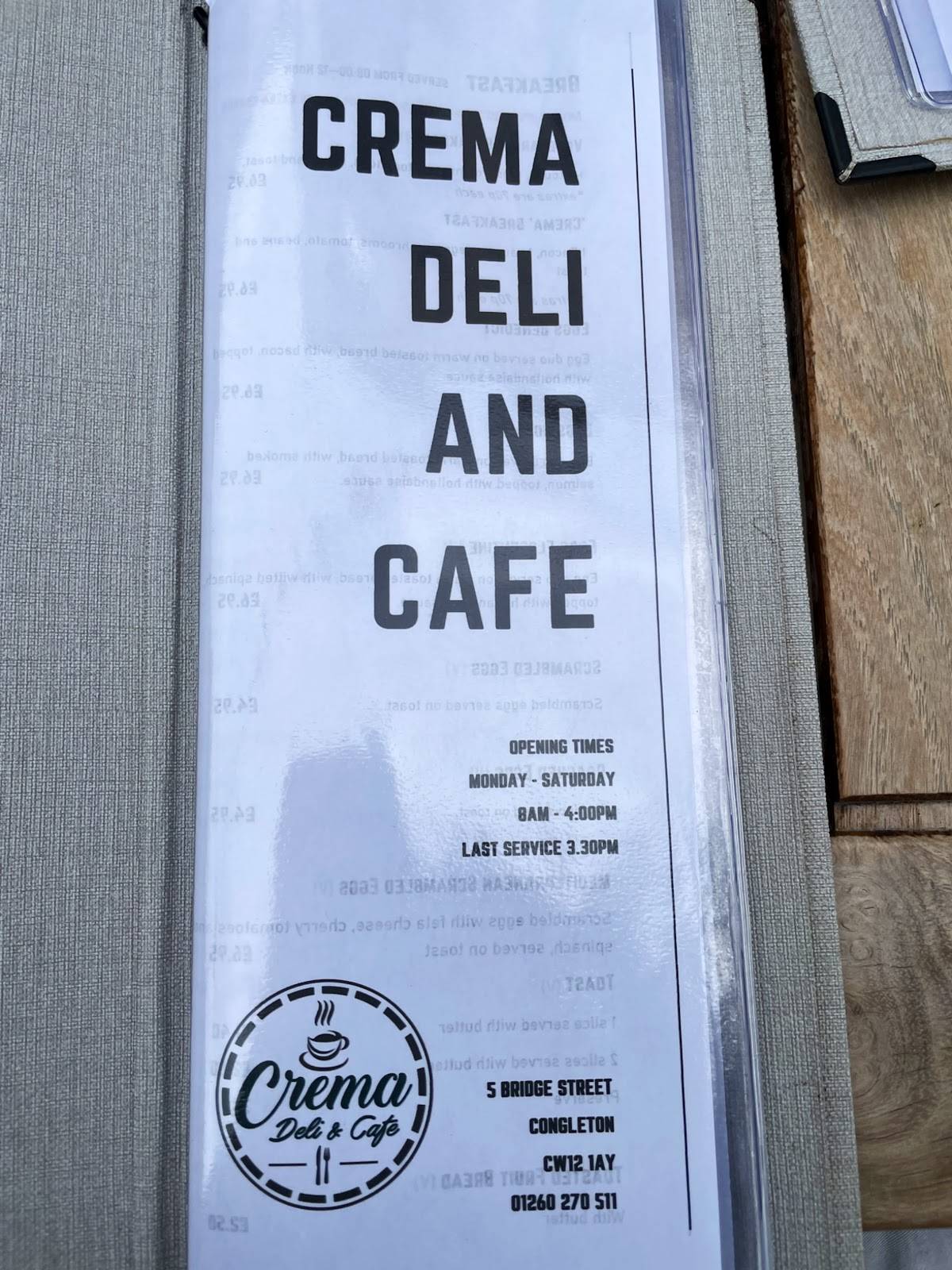 Menu at Crema Deli cafe, Congleton