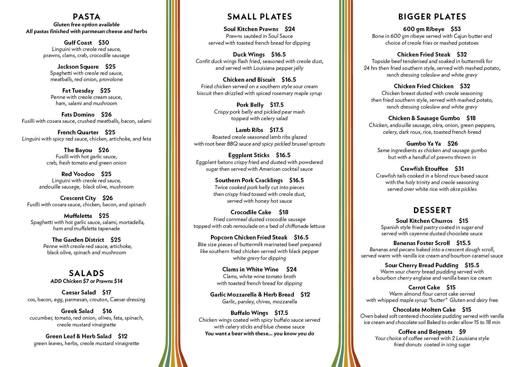 Menu at Creole Soul Kitchen restaurant, Spring Hill