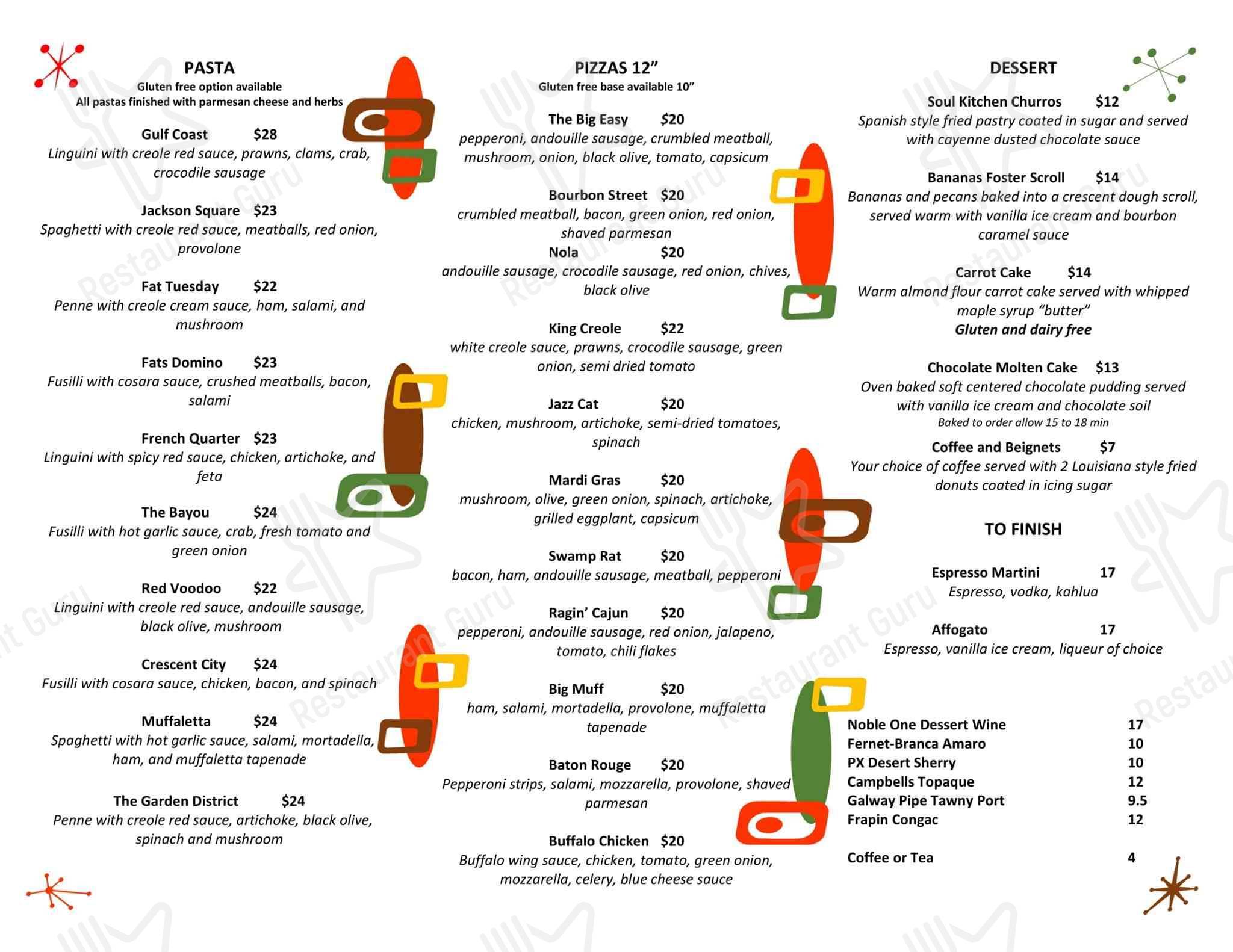 Menu at Creole Soul Kitchen restaurant, Spring Hill