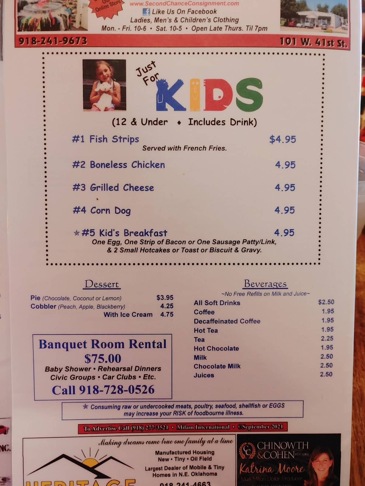 Menu at Crescent Cafe, Sand Springs