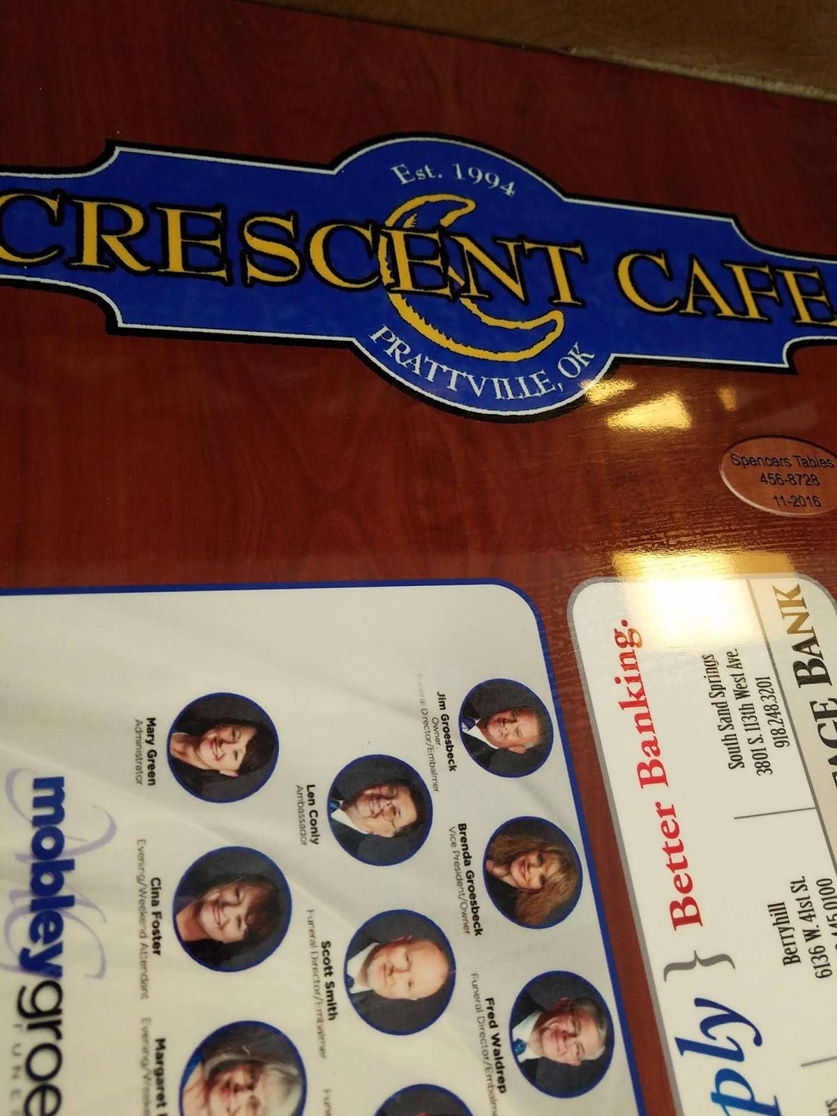 Menu at Crescent Cafe, Sand Springs