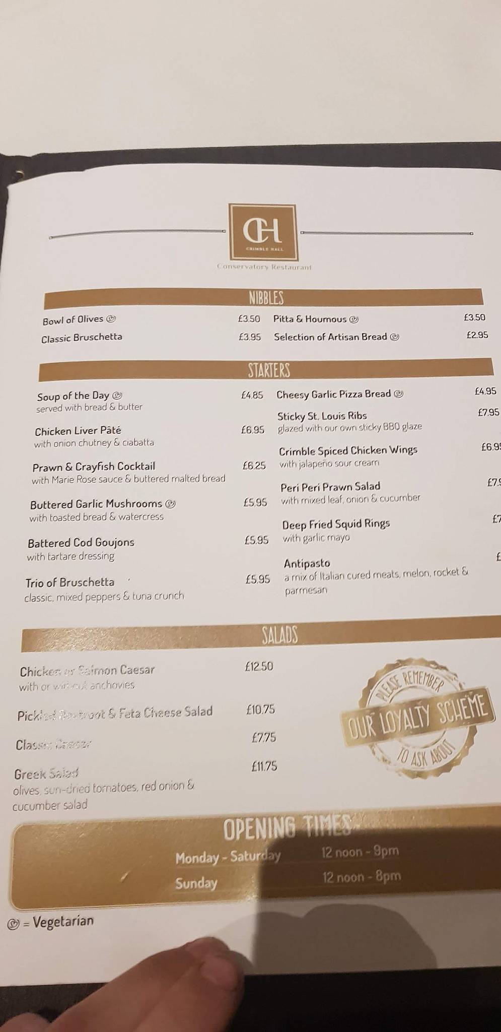 Menu at Crimble Hall steakhouse, Rochdale, Crimble Ln