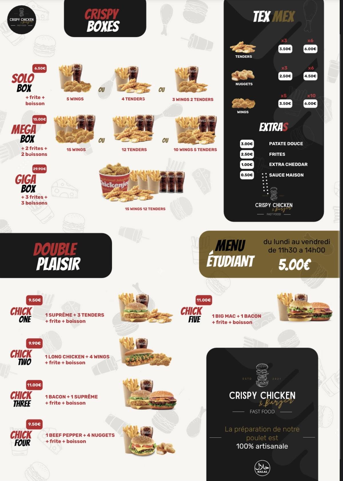 Menu au Crispy Chicken & Burger, Bruxelles