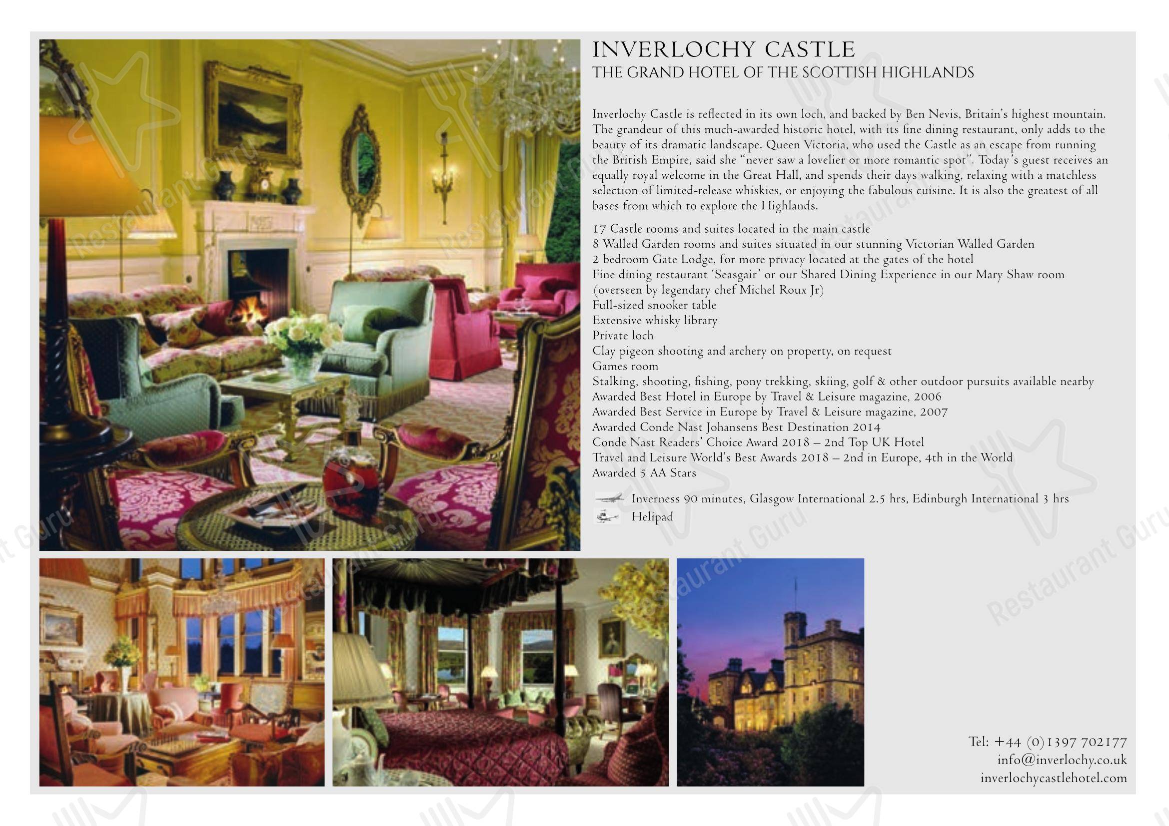 Menu at Crossbasket Castle, an SLH Hotel restaurant, Glasgow