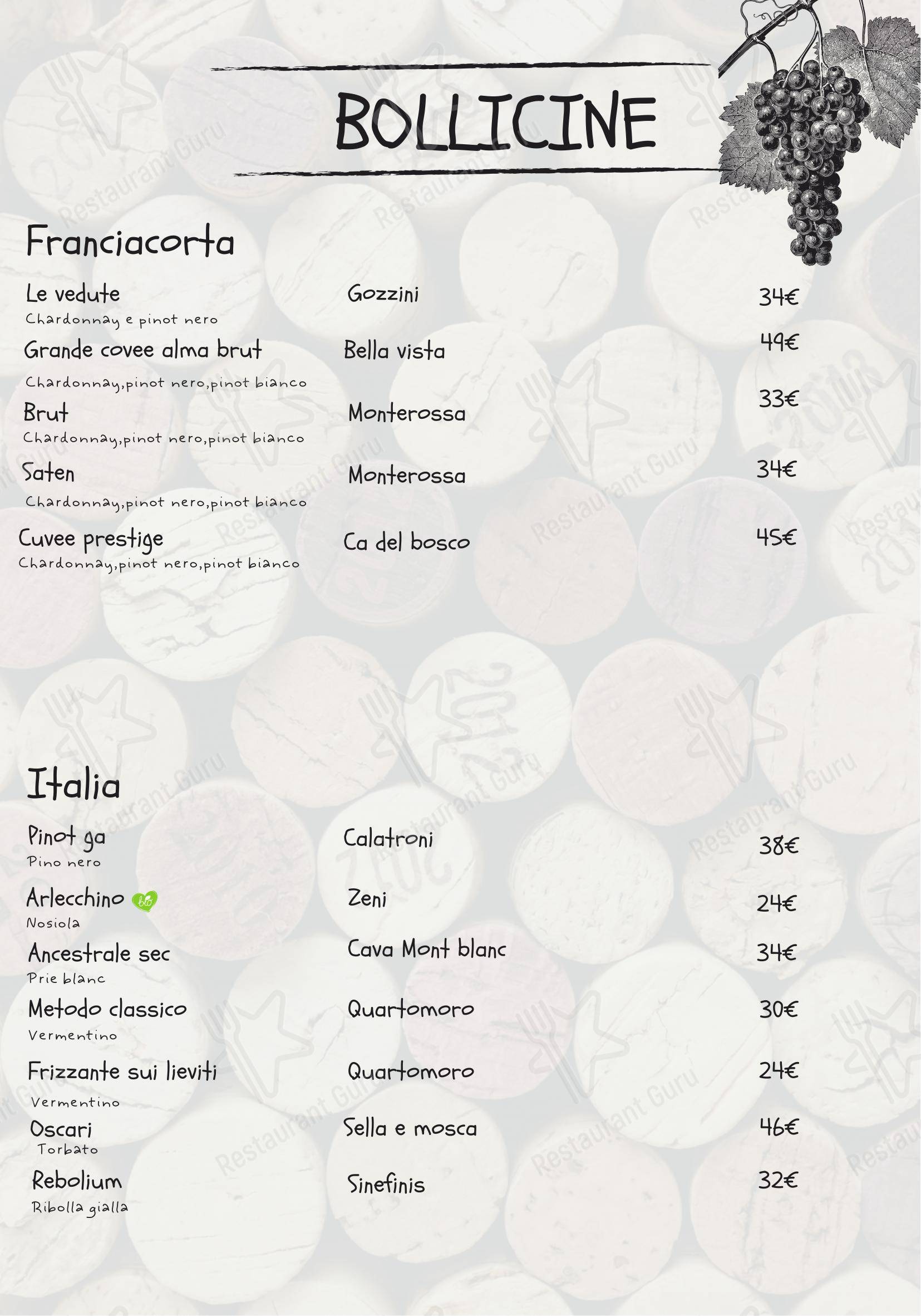Speisekarte von Crotto del gufo restaurant, Musso, SP45