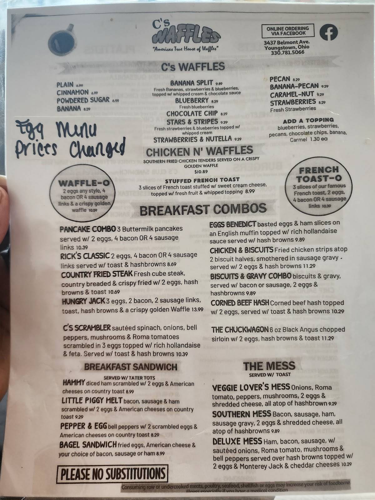 Menu at C's Waffles Family Restaurant, Youngstown, Belmont Ave