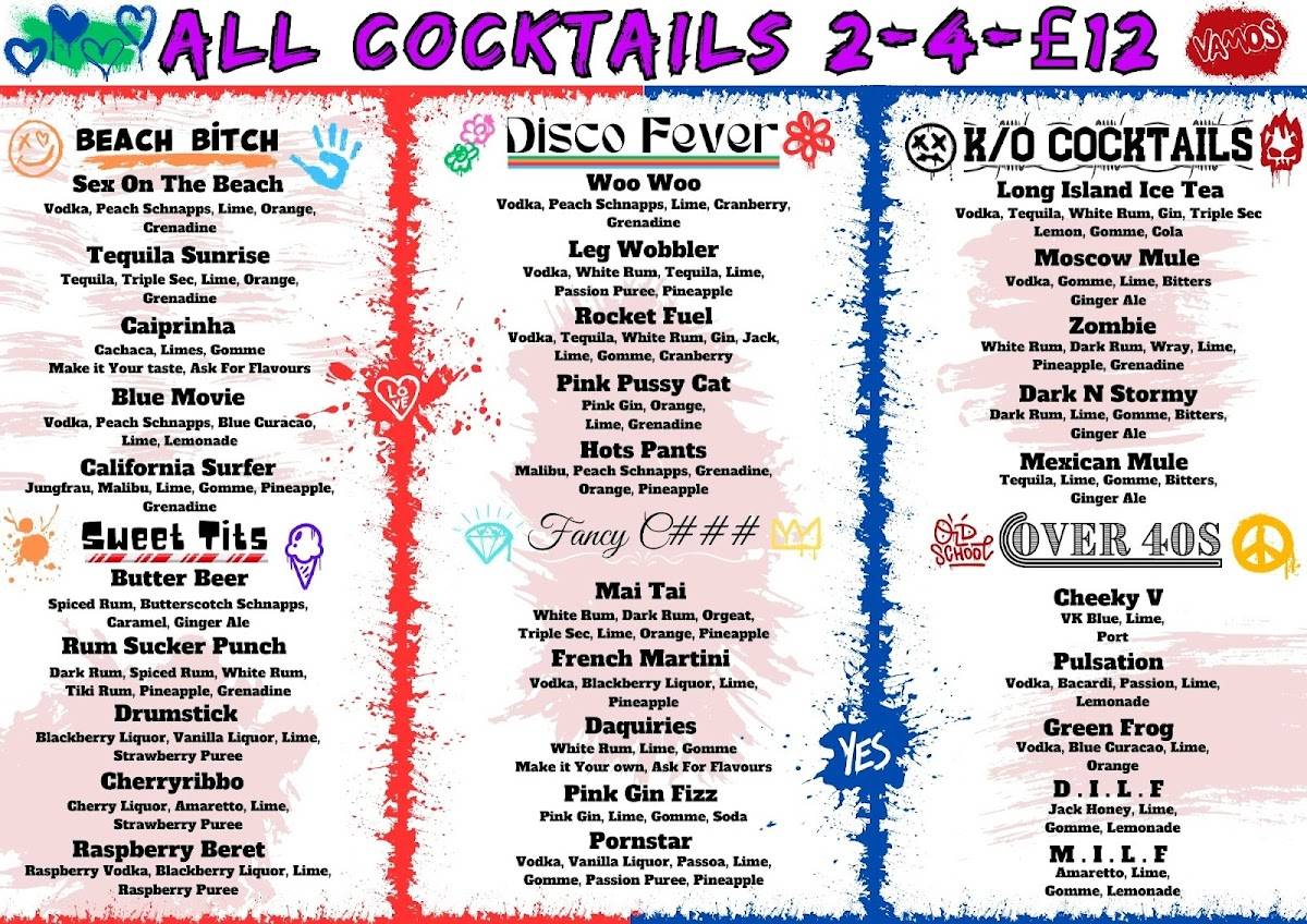 Menu at Cucamara pub & bar, Nottingham