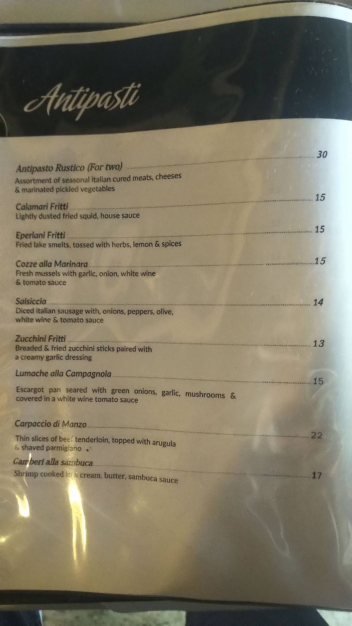 Menu at Cucina da Vito restaurant, Ottawa