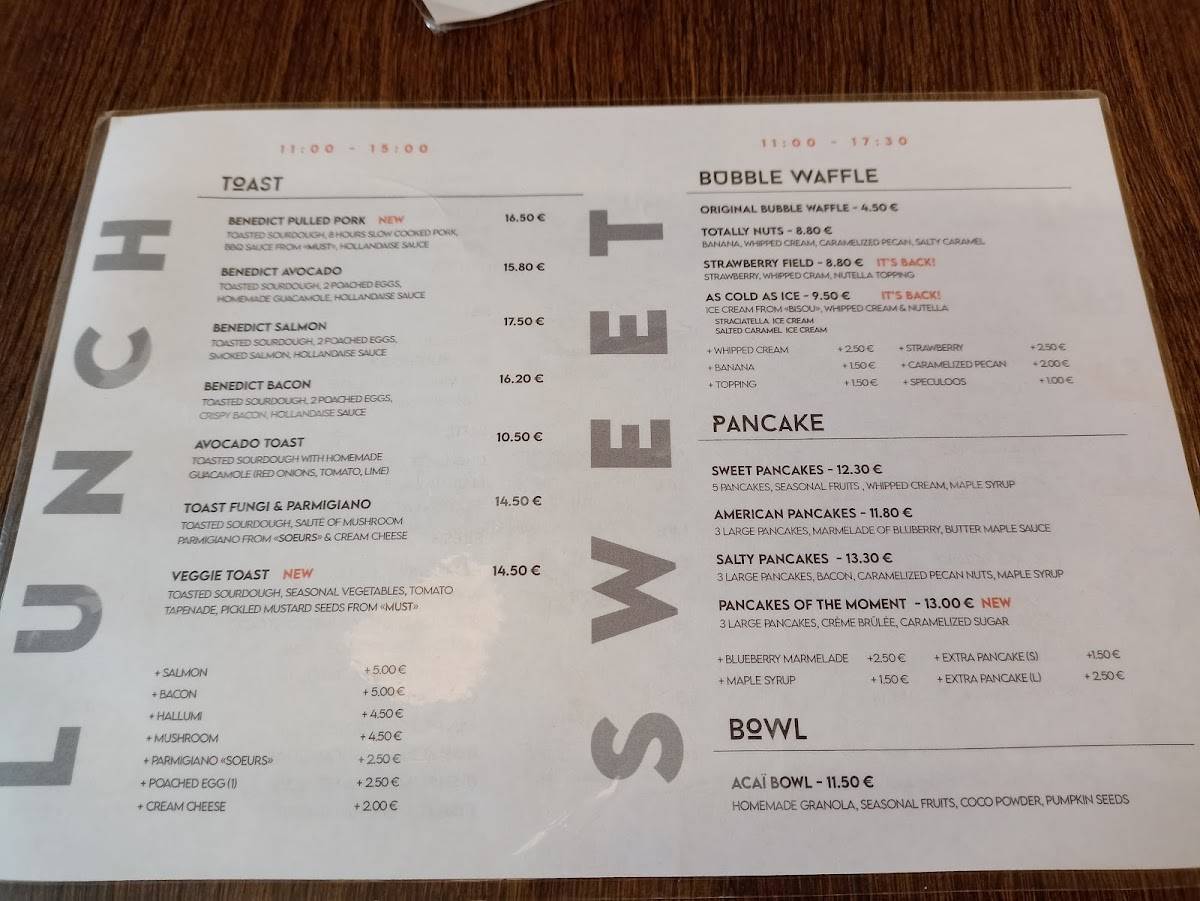 Menu at Cup 28°., Brussels, Rue du Bailli 34