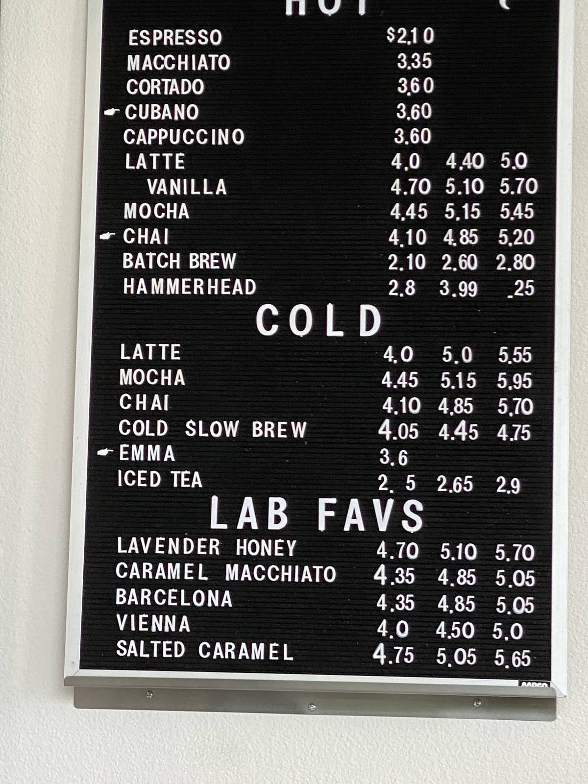 Menu at CUPPA CUPPA COFFEE LAB, San Diego, Twain Ave #102