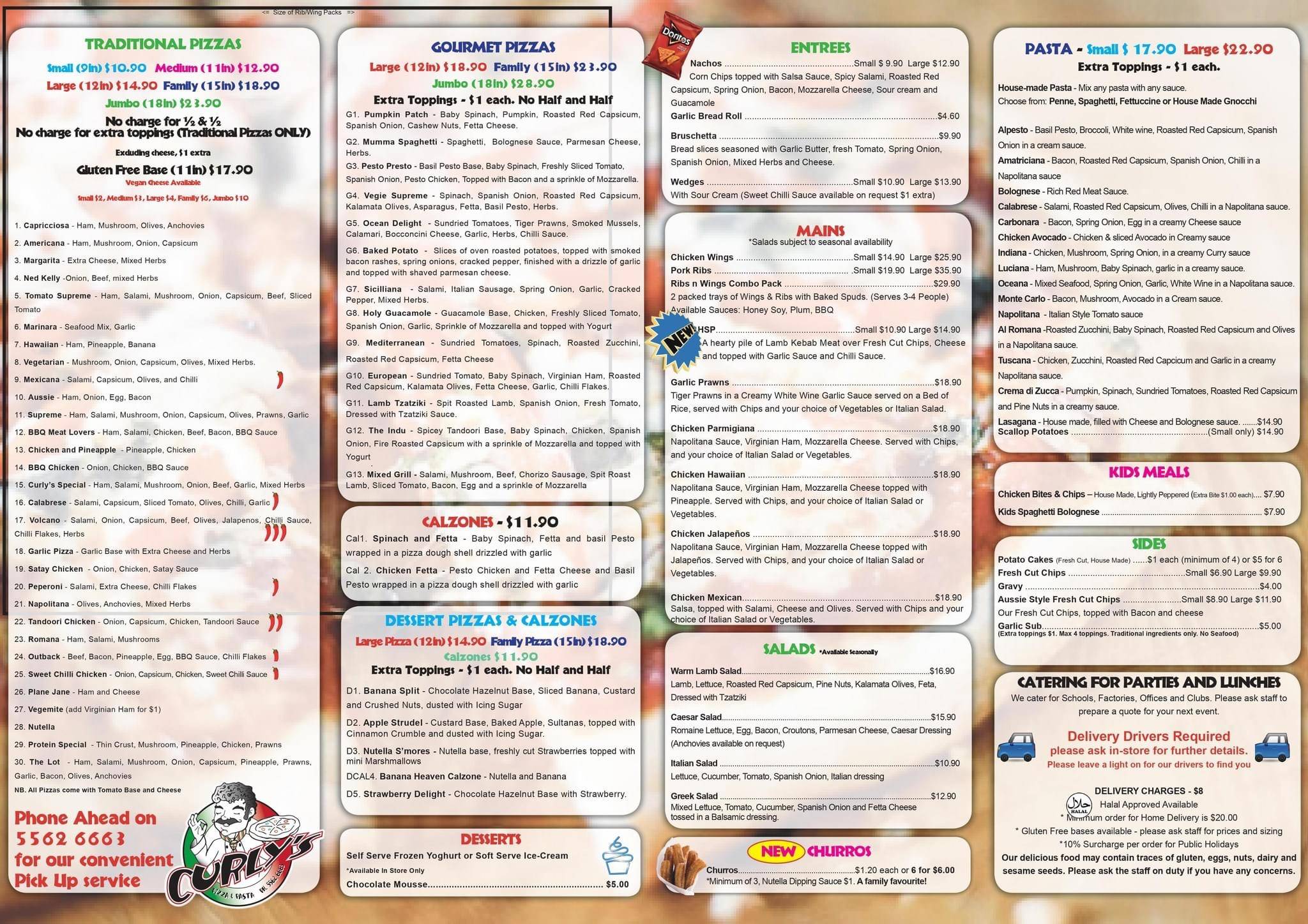 Menu at Curlys Pizza restaurant, Warrnambool