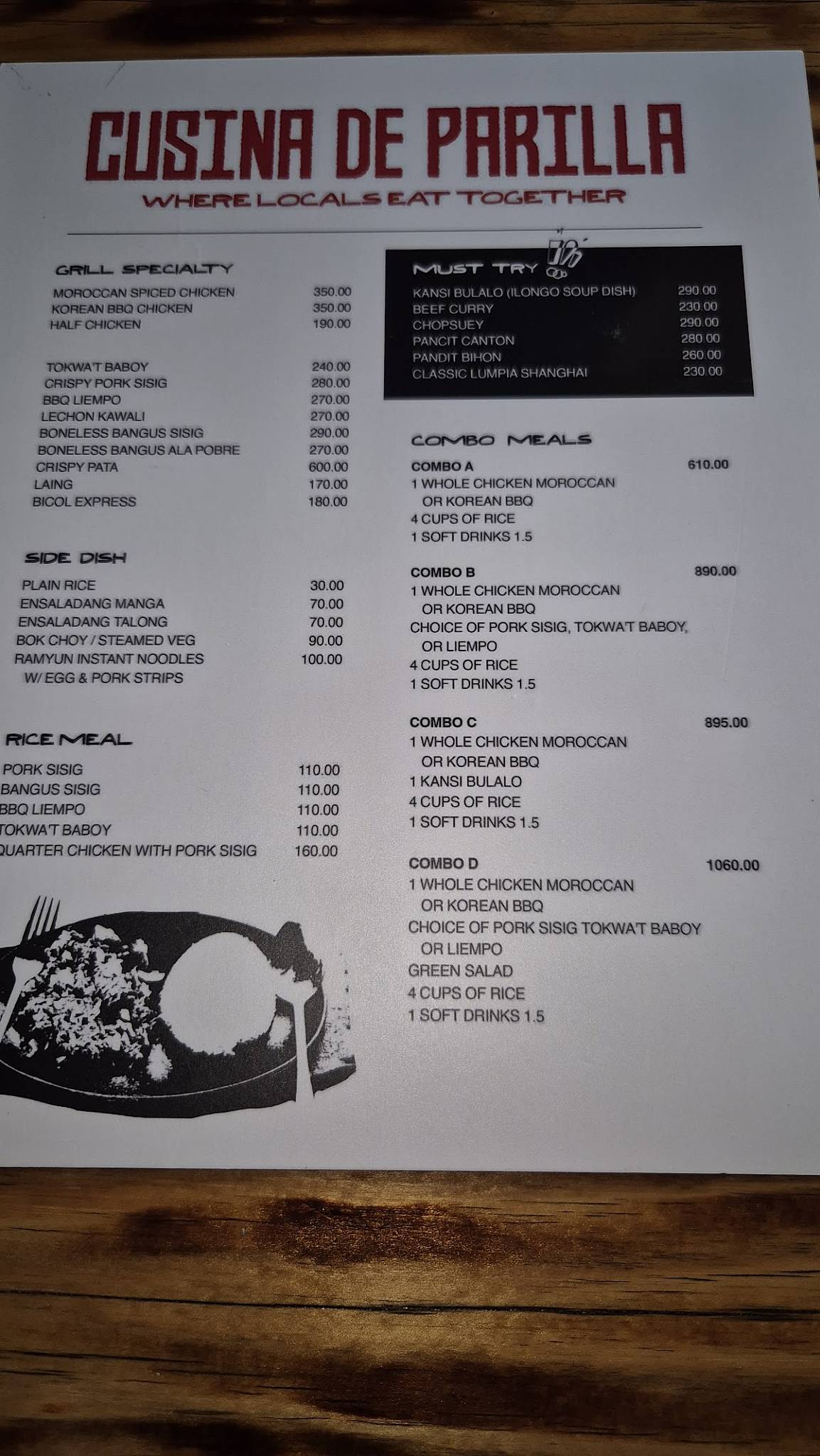 Menu at Cusina de Parilla restaurant, Angeles, Plaridel Street