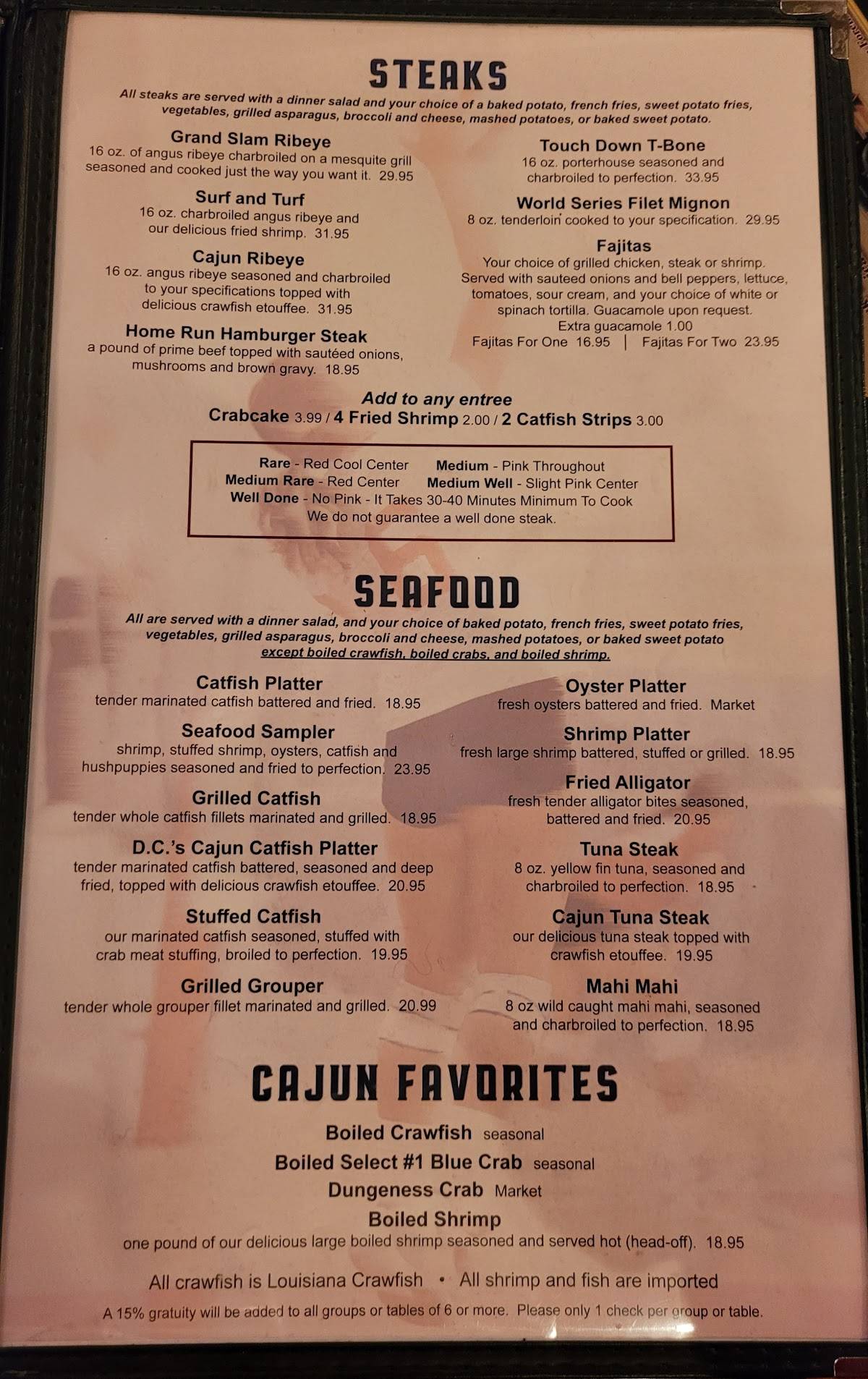 Menu at D C's Sports Bar & Steakhouse, Eunice