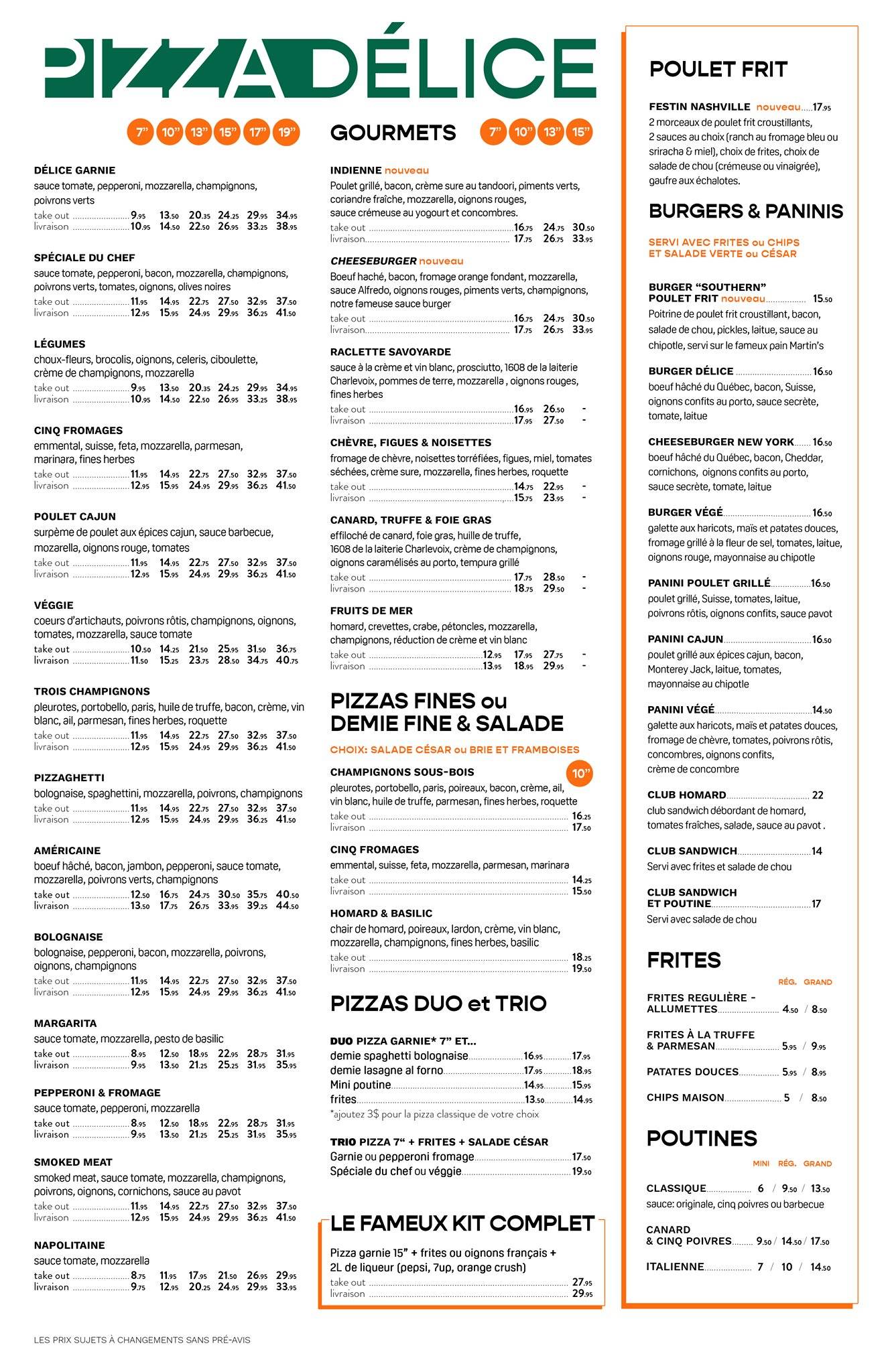 Menu at Délice Resto Lounge pub & bar, Levis, 146 Rte du Président-Kennedy