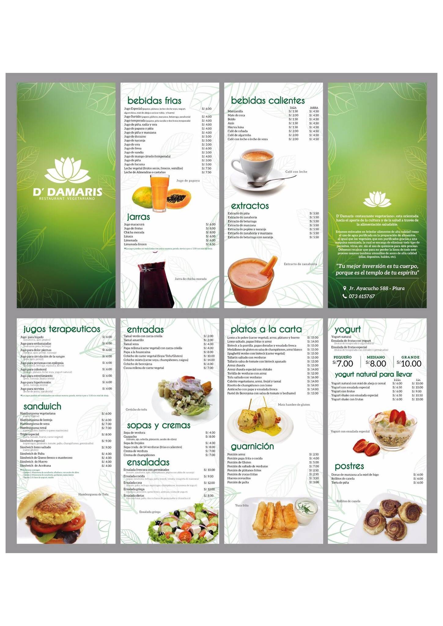 Carta de D'Damaris Restaurant Vegetariano Piura La Vieja, Piura