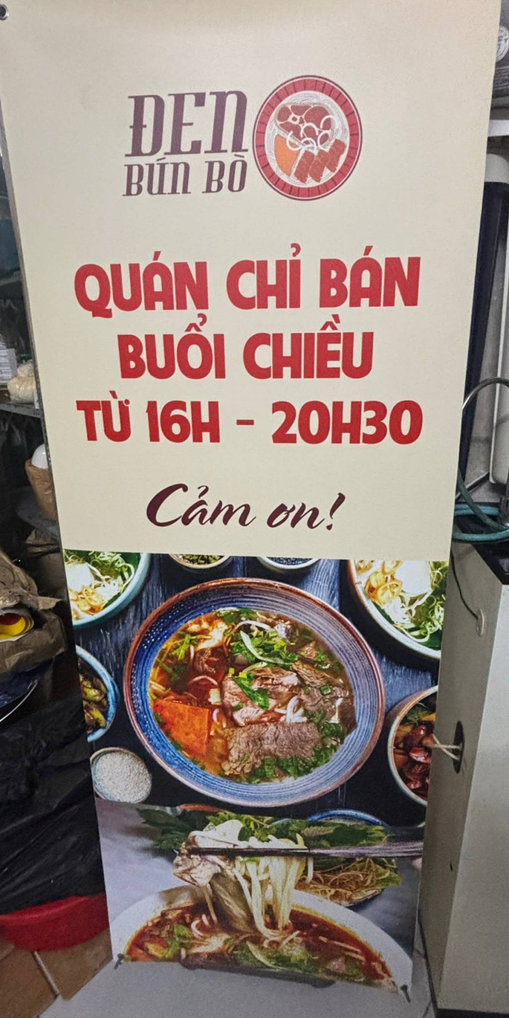 Menu at ĐEN BÚN BÒ restaurant, Ho Chi Minh City