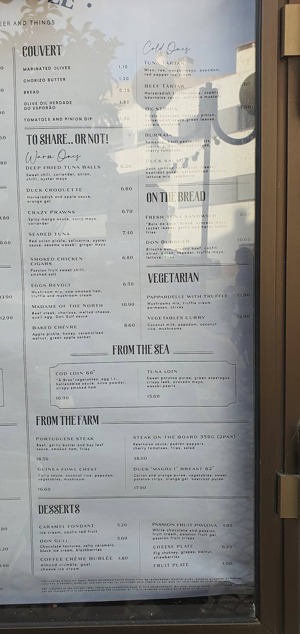 Menu at DON GULL restaurant, Lagos