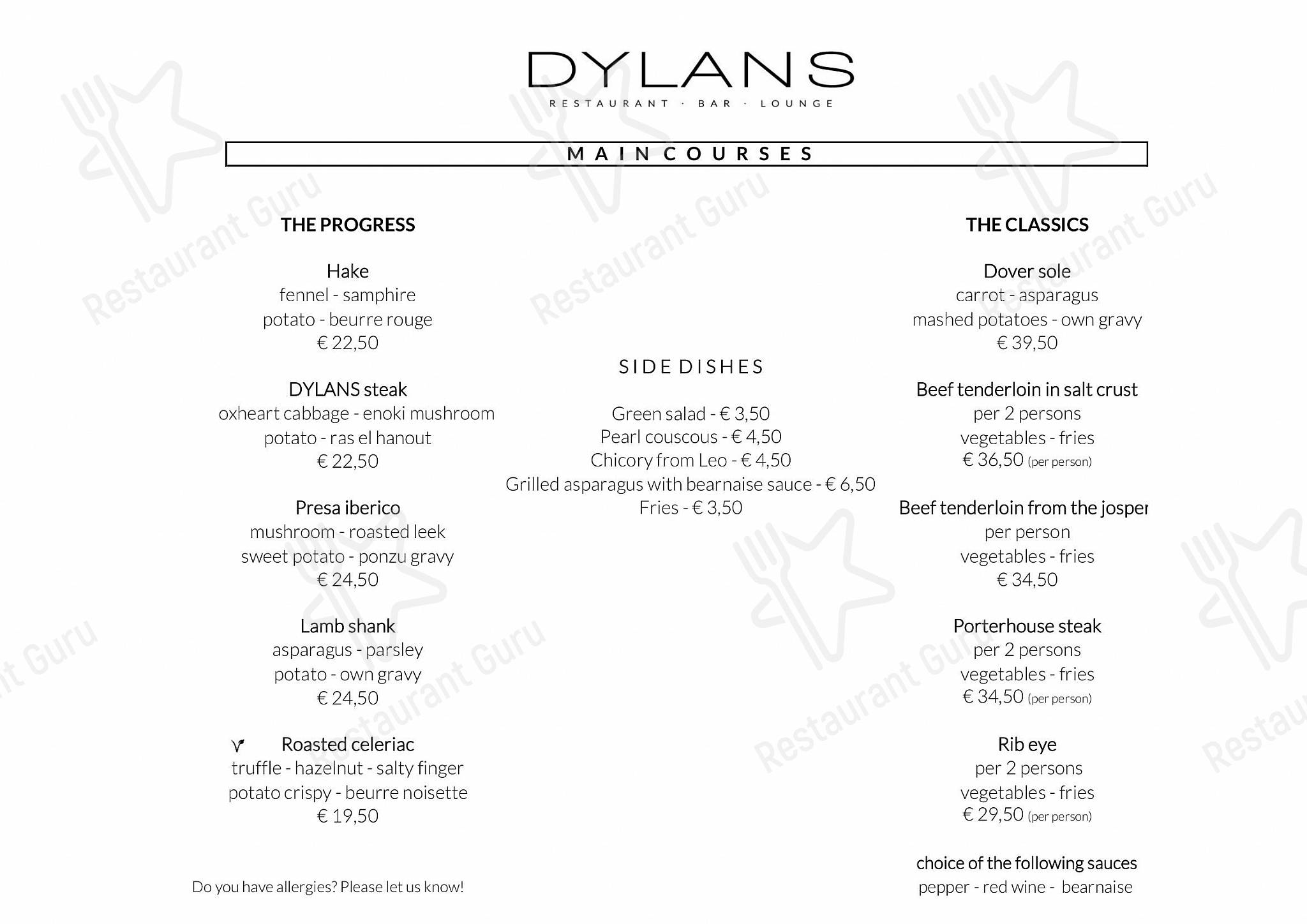 Speisekarte von DYLANS restaurant • bar • lounge, Noordwijk