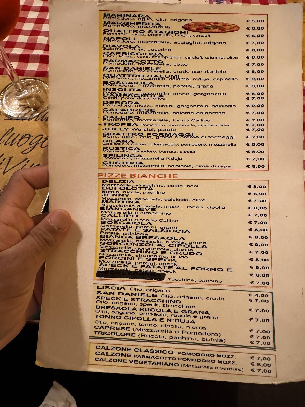 Menu at Da Rino restaurant, Milan