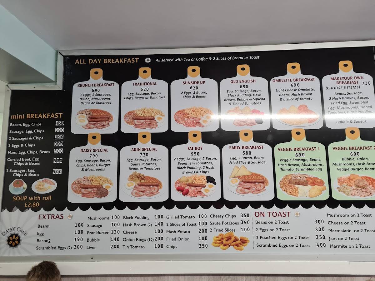 Menu at Daisy's Cafe, Farnborough
