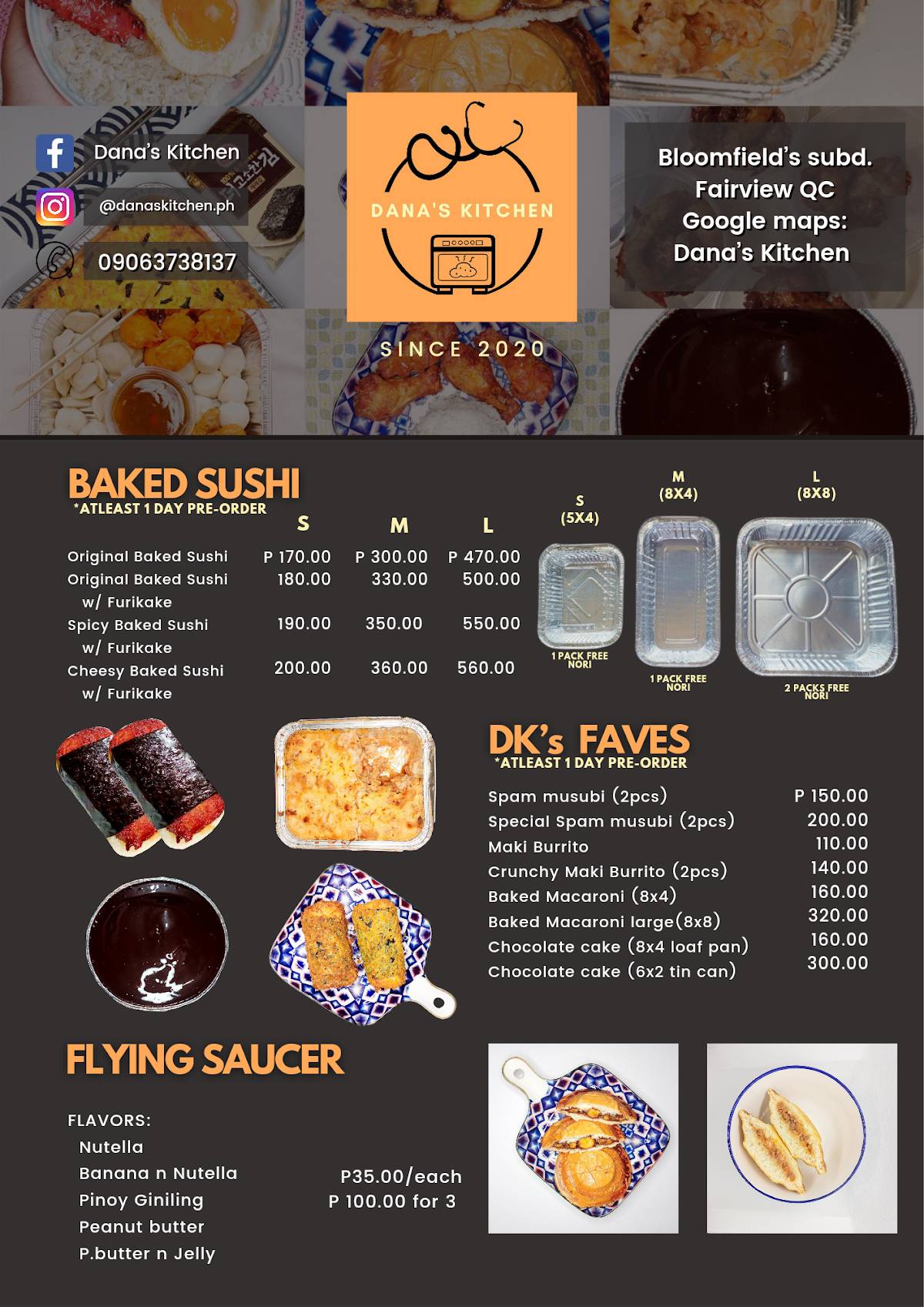 Menu at Dana's Kitchen restaurant, Quezon City