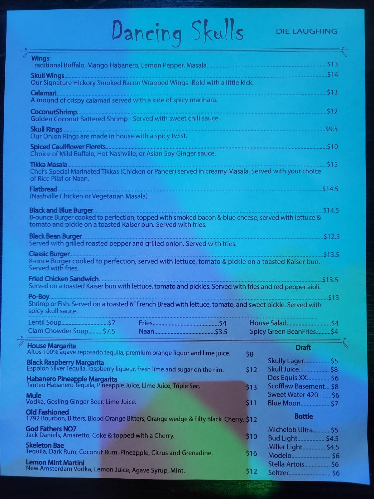Menu at Dancing Skulls JC restaurant, Alpharetta