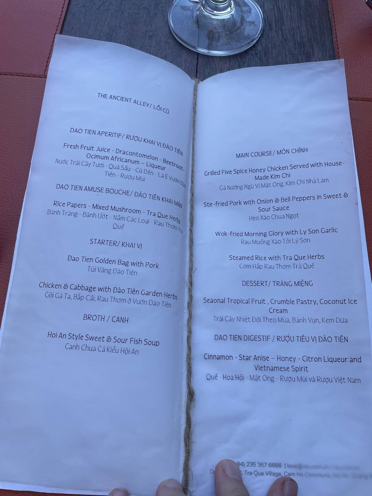 Menu at Đào Tiên Restaurant, Hoi An
