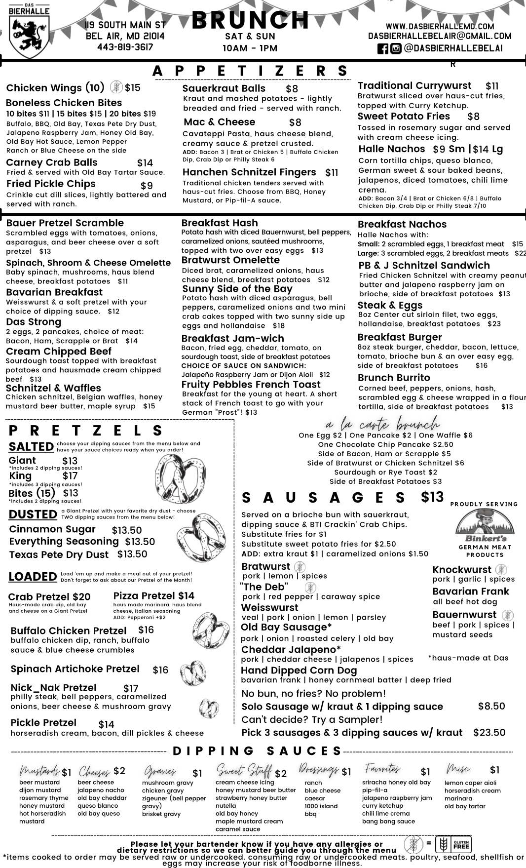 Menu at Das Bierhalle Bel Air pub & bar, Bel Air