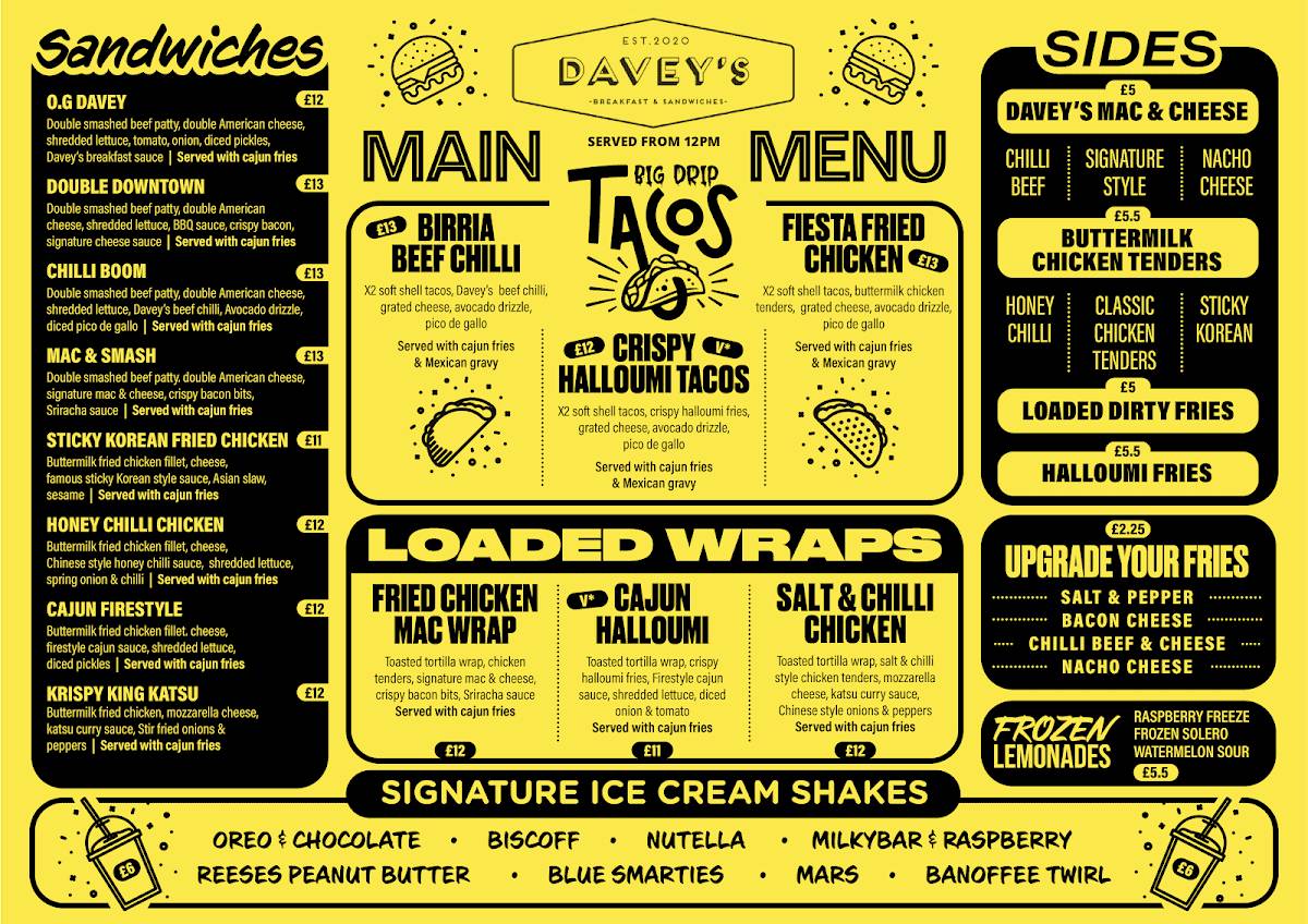 Menu at LITTLE DAVEY'S Sandyford restaurant, Newcastle upon Tyne