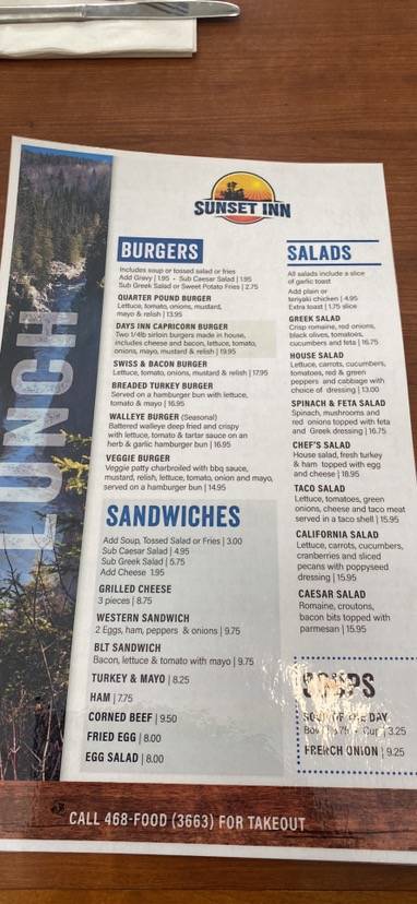 Menu at Days Inn Kenora pub & bar, Kenora