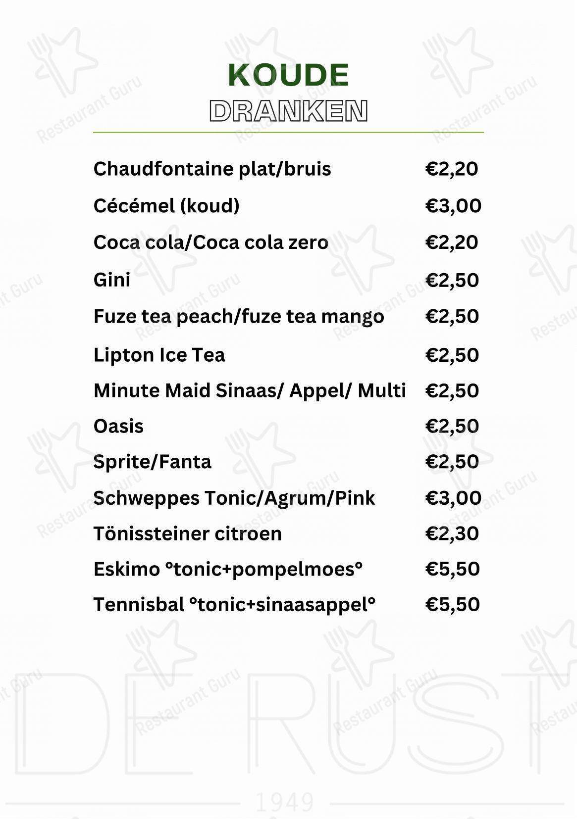 Menu at De Rust, Dendermonde