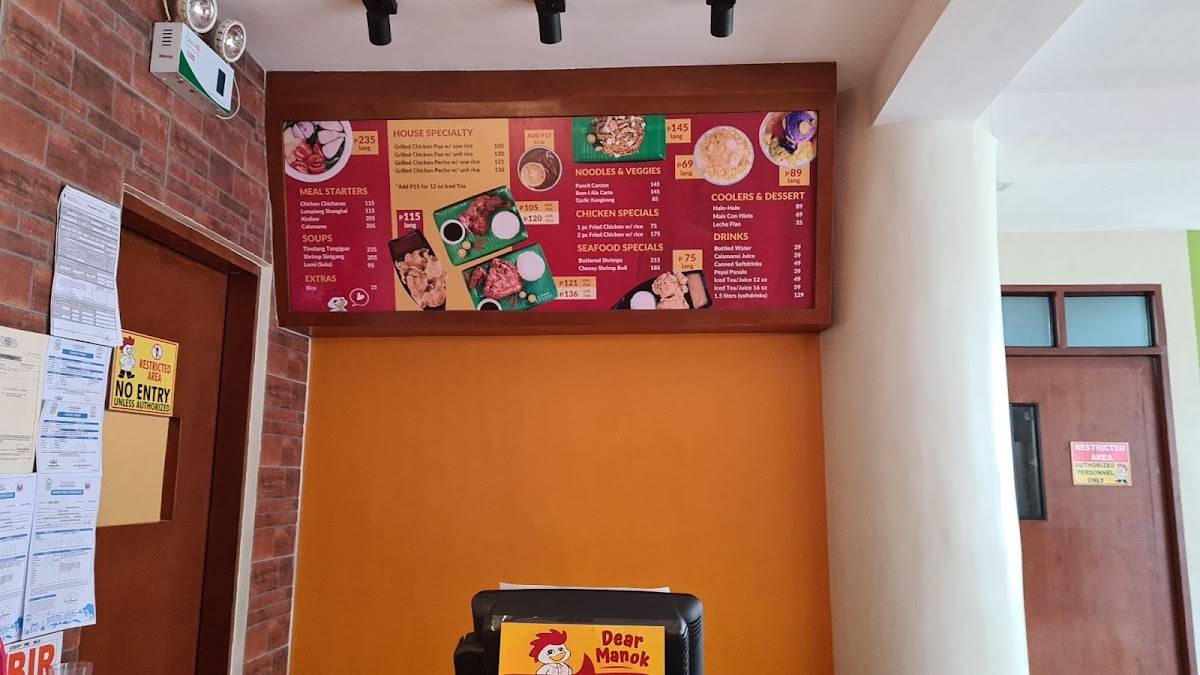 Menu at Dear Manok restaurant, Cagayan de Oro, FJXJ+F27