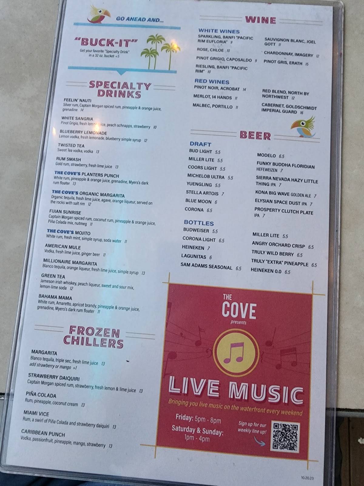 Menu at The Cove Waterfront Restaurant and Tiki Bar, Deerfield Beach